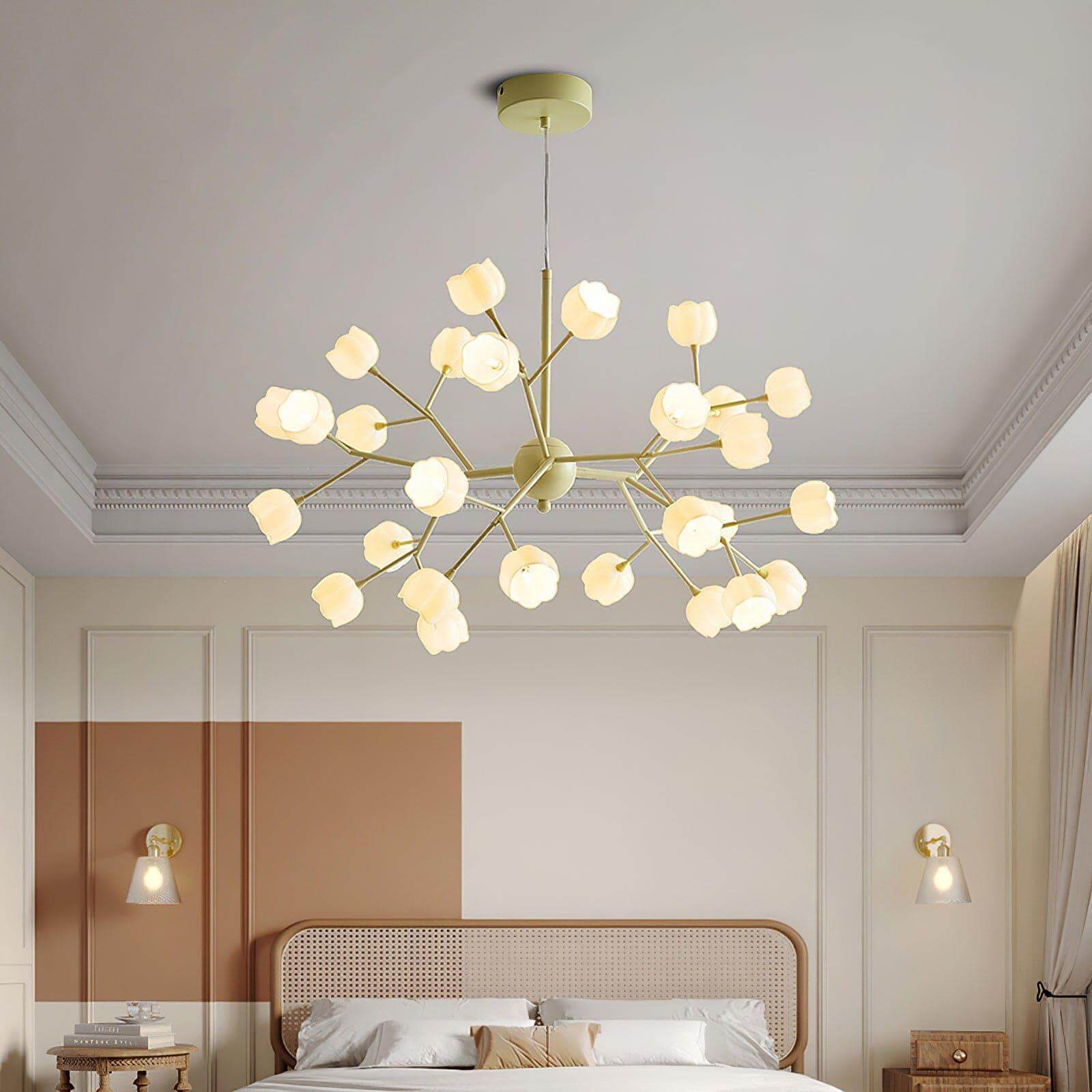 Lily Flower Chandelier | Elegant Green Floral Lighting Fixture ...