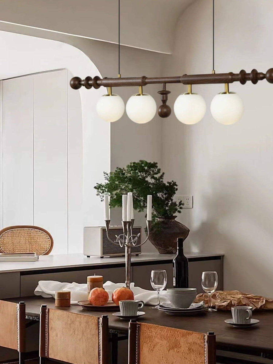 Roman Column Chandelier | Elegant Walnut Wood & Glass Design – Vinlighting