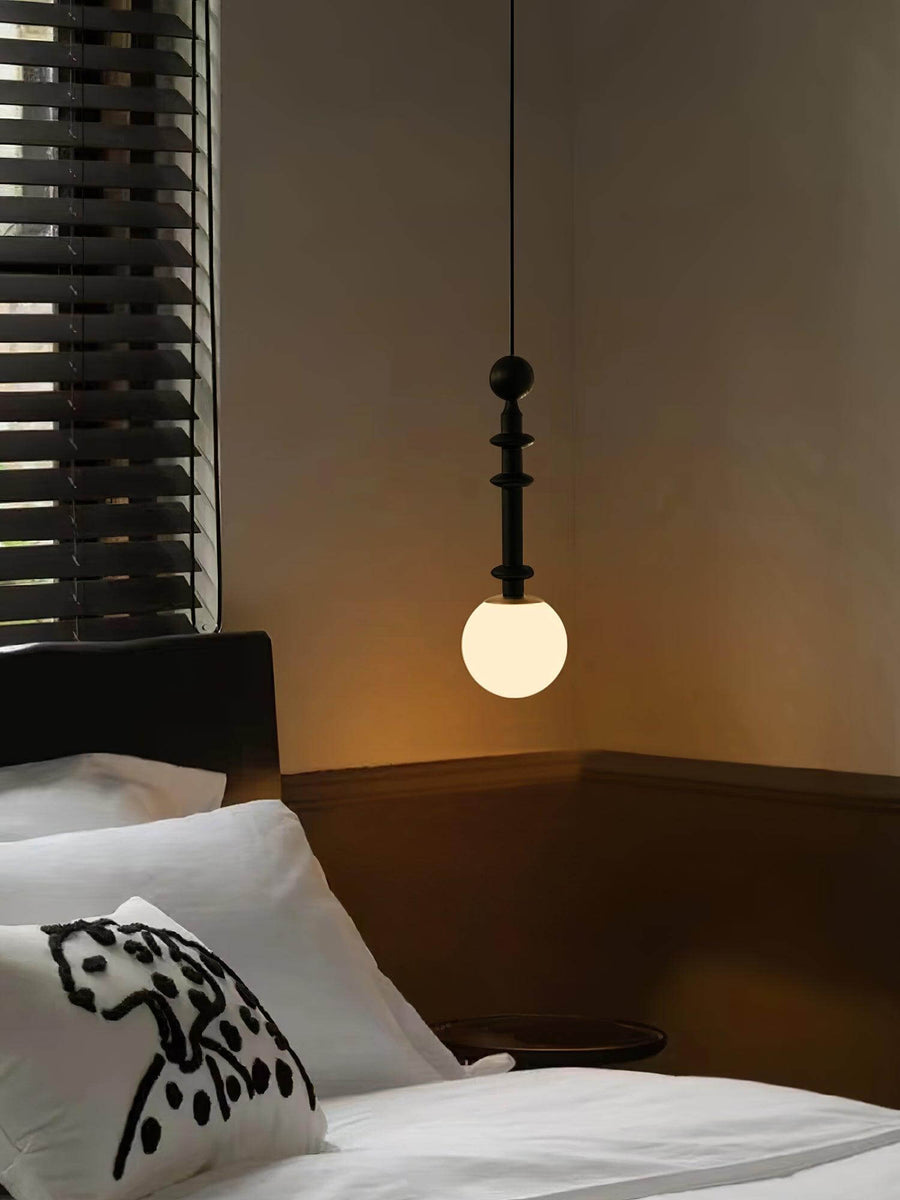 Roman Column Pendant Light – Retro Wood & Blown Glass Fixture – Vinlighting