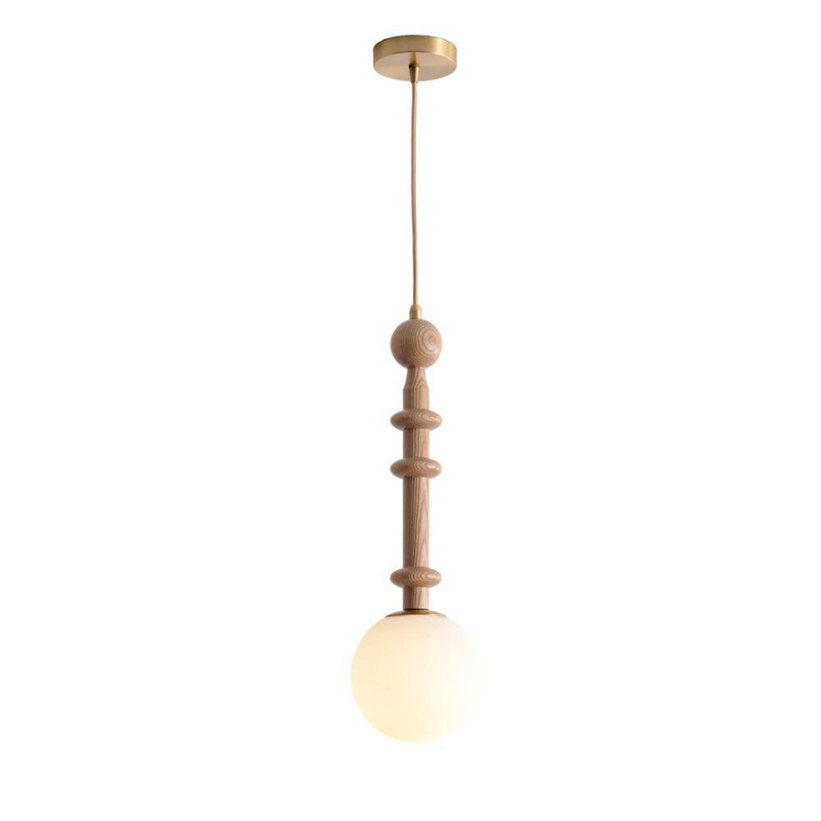 Roman Column Pendant Light – Retro Wood & Blown Glass Fixture – Vinlighting