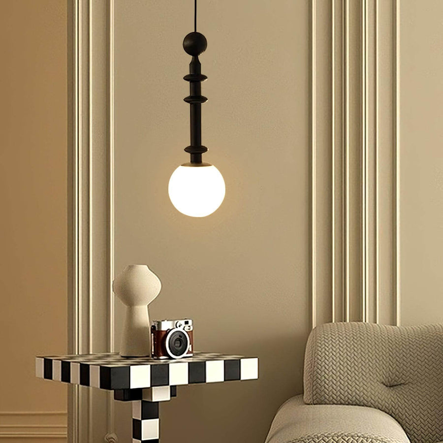 Roman Column Pendant Light – Retro Wood & Blown Glass Fixture – Vinlighting