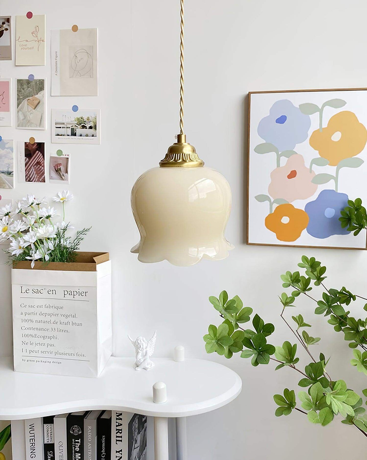 Vintage Mini Resin Pendant Light - Brass Hanging Flower for Bathroom ...